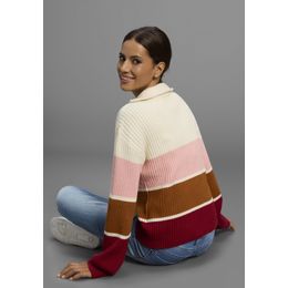 Kangaroos Damen Troyerbordeaux, gestreift, Gr. 40, gestreift, Grobstrick, Obermaterial: 50% Viskose, 28% Polyester, 22% Polyamid, Pullover, im