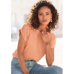 Lascana Damen Kurzarmshirt, orange, Gr. 40, unifarben, Jersey, Obermaterial: 62% Polyester, 33% Viskose, 5% Elasthan, Shirts, mit Biesenstruktur,