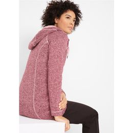 bonprix Damen Strickfleecejackeahornrot, vintagerosa meliert, Gr. 52, kontrastfarbene Details, meliert, Strick, Obermaterial: 100% Polyester.
