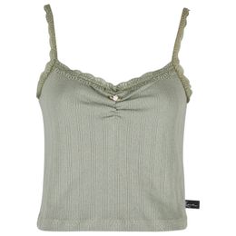 Tanktop Karl Kani "Karl Kani Woven Signature Pointelle Top", Damen, Gr. L, olive, 50% Baumwolle (Bio), 50% Viskose, unifarben, normal, Tops Tanktop