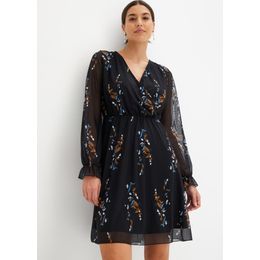 bonprix Damen Minikleid, schwarz, Gr. 48, bedruckt, gebl&uuml;mt, Mesh, Obermaterial: 96% Polyester, 4% Elasthan. Futter: 100% Polyester, Kleider, mit