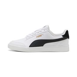 Puma Damen Sneaker "SHUFFLE", Gr. 42,5Puma wei&szlig;, Puma schwarz, Puma team gold, kontrastfarbene Details, mehrfarbig, Schuhe, mit perforiertem