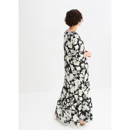 bonprix Damen Maxikleidschwarz, creme gebl&uuml;mt, Gr. 38, Obermaterial: 100% Viskose, Kleider, f&uuml;r Fr&uuml;hling und Sommer, aus Viskose, ausgestellte