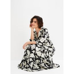 bonprix Damen Maxikleidschwarz, creme gebl&uuml;mt, Gr. 36, Obermaterial: 100% Viskose, Kleider, f&uuml;r Fr&uuml;hling und Sommer, aus Viskose, ausgestellte