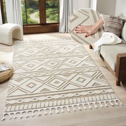 Teppich OTTO HOME, B:60cm H:19mm L:90cm, beige, Kunstfaser, Wohnzimmer, Teppiche, "Bonvo", mit Fransen, Hoch-Tief-Struktur, Wohnzimmer, Schlafzimmer,