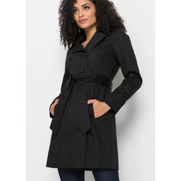bonprix Damen Trenchcoatschwarz, Gr. 38, unifarben, Web, Obermaterial: 97% Baumwolle, 3% Elasthan. Futter: 100% Polyester, M&auml;ntel, mit abnehmbarem