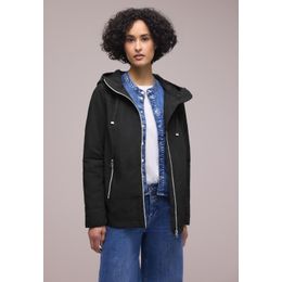 Street One Damen Windbreaker, schwarz, Gr. 36, unifarben, Stoff, Obermaterial: 60% Polyester, 40% Nylon. Futter: 100% Polyester, Jacken, mit Kapuze