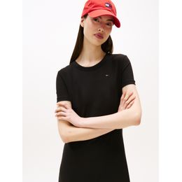 Tommy Jeans Damen Jerseykleid "TJW RIB BODYCON MIDI DRESS", schwarz, Gr. S, unifarben, Jersey, Obermaterial: 60% Polyester, 33% Viskose, 7% Elasthan,