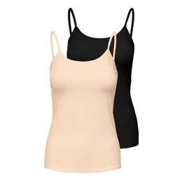 Spaghettitop Only "ONLLOVE &ndash; Spaghettitops im Doppelpack mit elastischem Tragekomfort", Damen, Gr. M, schwarz pack:schwarz, peach taffy, Jersey, Obermaterial: 95% Baumwolle, 5% Elasthan, unifarben, regular fit normal, Rundhals, Tops, Baumwollmischung, regular fit