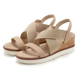 Lascana Damen Sandalette "Sommerschuh, offener Schuh, Sandale, Keilsandalette", Gr. 43, beige, Obermaterial: 100% Textilmaterial. Decksohle: 100%