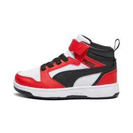Puma Kinder Sneaker "REBOUND V6 MID AC+ PS", Gr. 31, rot, Synthetik, Schuhe, mit leicht profilierter Gummilaufsohle, mit Klettverschluss