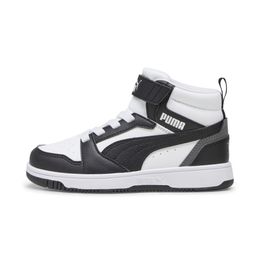 Puma Kinder Sneaker "REBOUND V6 MID AC+ PS", Gr. 28, schwarz-wei&szlig;, Synthetik, Schuhe, mit leicht profilierter Gummilaufsohle, mit Klettverschluss
