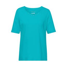 GOLDNER Damen Langarm-Poloshirt "Kurzgr&ouml;&szlig;e Halbarm Basic-Shirt aus Baumwolle", blau, Gr. 24, Obermaterial: 95% Baumwolle CO. 5% Elasthan EL., Shirts,
