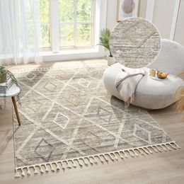 Teppich OTTO HOME, B:120cm H:11mm L:180cm, braun, Kunstfaser, Wohnzimmer, Teppiche, "Otilie", dichte Qualit&auml;t, Woll-Look, Boho, mit Fransen und