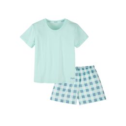 Buffalo M&auml;dchen Pyjama, Gr. 146mint kariert, Jersey, Obermaterial: 100% Baumwolle, kariert, Homewear-Sets, M&auml;dchen - kurzer Schlafanzug mit karierter