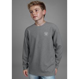 H.I.S. H.I.S Jungen Langarmshirt "2er Pack Shirts mit Logoprint f&uuml;r Jungen", grau, Gr. 140, unifarben, Jersey, Obermaterial: 100% Baumwolle. Obermaterial