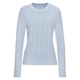 Lascana Damen Rundhalspullover, blau, Gr. 44, unifarben, Strick, Obermaterial: 50% Baumwolle, 50% Polyacryl, Pullover, mit Zopfstrickmuster,