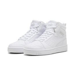Puma M&auml;dchen Sneaker "REBOUND V6 MID JR", Gr. 37, wei&szlig;, Synthetik, Schuhe, kn&ouml;chelhoch, retro-inspiriertes Design, mit SOFTFOAM+ D&auml;mpfung
