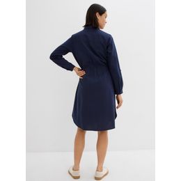 bonprix Damen Midikleid "Hemdblusenkleid aus Leinen-Baumwoll-Mix", blau, Gr. 52, Obermaterial: 55% Leinen, 45% Baumwolle, Kleider, f&uuml;r l&auml;ssigen Look,