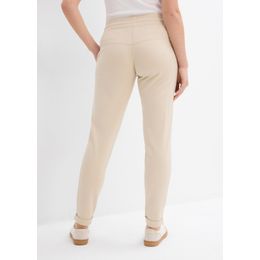 bonprix Damen Jerseyhosehellsand, Gr. 52, Jersey, Obermaterial: 70% Viskose, 25% Polyester, 5% Elasthan, Hosen, aus Viskose, Polyester und Elasthan,