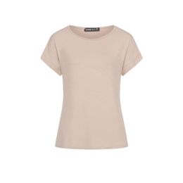 T-Shirt CLOUD 5IVE "CLOUD 5IVE Viskose T-Shirt mit &Auml;rmelumschlag und Rundhals", Damen, Gr. XL, beige, 95% Viskose, 5% Elasthan, unifarben, normal, Rundhals, Shirts T-Shirt
