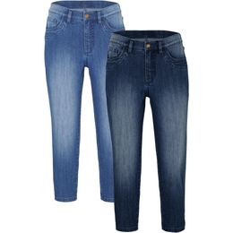 bonprix Damen Caprijeansblau denim, dunkelblau denim used (l&auml;nge: regul&auml;r), Gr. 42, Denim/Jeans, Obermaterial: 82% Baumwolle, 17% Polyester, 1%