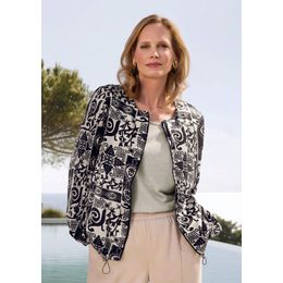 GOLDNER Damen Kurzjacke "Kurzgr&ouml;&szlig;e Satinjacke mit Aztekenmuster", schwarz, Gr. 22, Obermaterial: 100% Viskose CV., Jacken, Kordelzug am Saumabschluss