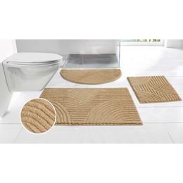 Badematte OTTO HOME, H:15mm, beige, Polyester, Badematten, "Ognon, Scandi, Boho, modernes Muster", Badteppich, Uni Farben, Hoch-Tief-Effekt
