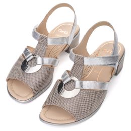 Ara Damen Sandalette "LUGANO", Gr. 7,5, grau, Glattleder, Veloursleder, metallic, Schuhe, Festtagsschuh, Glitzersandale, Kitten Heel mit Blockabsatz,
