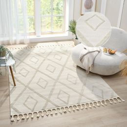 Teppich OTTO HOME, B:120cm H:11mm L:180cm, beige, Kunstfaser, Wohnzimmer, Teppiche, "Otilie", dichte Qualit&auml;t, Woll-Look, Boho, mit Fransen und