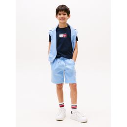 Tommy Hilfiger Jungen T-Shirt "TOMMY SCRIPT FLAG PRINT TEE SS", blau, Gr. 3, unifarben, Single Jersey, Obermaterial: 100% Baumwolle, Shirts, f&uuml;r