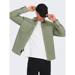 Only & Sons ONLY & SONS Herren Langarmhemd "OS ONSALP RLX 2PKT WASHD COR", gr&uuml;n, Gr. S, unifarben, Cord, Obermaterial: 100% Baumwolle, Hemden