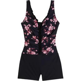bonprix Damen Badeanzug, schwarz, Gr. 44, Obermaterial: 65% Polyamid, 35% Elasthan. Futter: 100% Polyester, Badeanz&uuml;ge, mit kleinem Bein, mit