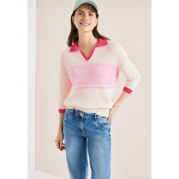 Cecil Damen 3/4 Arm-Pulloverlight blush rose, Gr. XL, gestreift, Web, 75% Baumwolle, 25% Polyester, Pullover, mit 3/4 &Auml;rmeln