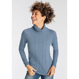 Kangaroos Damen Rollkragenpullover, blau, Gr. 32, Zopfmuster, meliert, Strick, Obermaterial: 60% Baumwolle, 40% Polyacryl, Pullover, aus Strick, mit