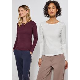Street One Damen Langarmshirt, wei&szlig;, Gr. 44, unifarben, Web, 100% Baumwolle, Shirts, aus reiner Baumwolle