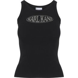 Tanktop Karl Kani "Karl Kani Woven Signature Rhinestone Rib Tank", Damen, Gr. M, schwarz, 100% Baumwolle, slim fit, Tops Tanktop