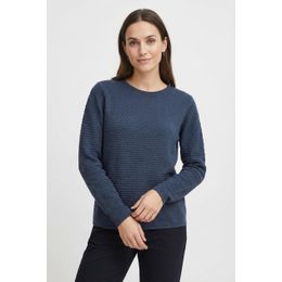 Freequent Damen Strickpullover "FQDODO-PU-DOTTIE", blau, Gr. XXL, unifarben, Strick, Obermaterial: 100% Baumwolle, Pullover, mit Strick-Knoten-Details