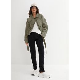 bonprix Damen Chinohoseschwarz, Gr. 36, unifarben, washed, Twill, Obermaterial: 98% Baumwolle, 2% Elasthan, Hosen, schmale Form, mit Bundfalten und