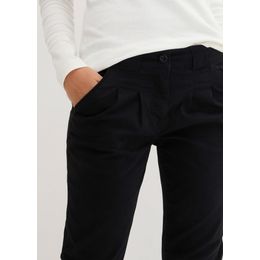 bonprix Damen Chinohose, schwarz, Gr. 44, unifarben, washed, Twill, Obermaterial: 98% Baumwolle, 2% Elasthan, Hosen, schmale Form, mit Bundfalten und