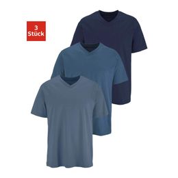 H.I.S. H.I.S Herren T-Shirt "mit V-Ausschnitt, V-neck, Unterziehshirt", blau, Basic, Gr. 4, unifarben, Single Jersey, Obermaterial: 100% Baumwolle, Shirts,