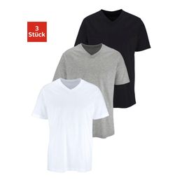 H.I.S. H.I.S Herren T-Shirt "mit V-Ausschnitt, V-neck, Unterziehshirt", schwarz-wei&szlig;, Basic, Gr. 7, unifarben, Single Jersey, Graumeliert (Obermaterial):