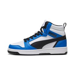 Puma M&auml;dchen Sneaker "REBOUND V6 MID JR", Gr. 37,5, wei&szlig;, Synthetik, Schuhe, kn&ouml;chelhoch, retro-inspiriertes Design, mit SOFTFOAM+ D&auml;mpfung