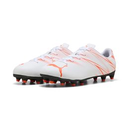 Puma M&auml;dchen Fu&szlig;ballschuh "ATTACANTO FG/AG JR", Gr. 38,5, wei&szlig;, Synthetik, Schuhe, mit dynamischem Grafikprint, mit Schn&uuml;rung, aus Synthetik