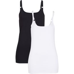 Shirttop bonprix, Damen, Gr. 40/42 (M), wei&szlig;, schwarz, Jersey, Obermaterial: 95% Baumwolle, 5% Elasthan, slim fit, Tops Shirttop, Slim fit, ohne &Auml;rmel, langer Schnitt, aus Baumwolle mit Elasthan
