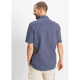 bonprix Herren Kurzarmhemd, blau, Gr. 47, Web, Obermaterial: 55% Leinen, 45% Baumwolle, Hemden, Regular Fit, aus Leinen-Baumwoll-Mix, mit Kentkragen