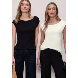 Street One Damen T-Shirt, schwarz-wei&szlig;, Gr. 46, unifarben, Web, 50% Baumwolle, 50% Modal, Shirts, mit U-Boot-Ausschnitt