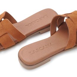 Lascana Damen Pantolette "Mule, Sandale, offener Schuh, Sommerschuh", Gr. 38, braun, Obermaterial: 100% Rindsleder. Decksohle: 100% Textilmaterial.