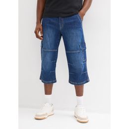 3/4-Jeans bonprix, Herren, Gr. 54, N-Gr, blau denim, Denim/Jeans, Obermaterial: 98% Baumwolle, 2% Elasthan, regular fit, Jeans, regular fit, mit Elasthan-Anteil, mit Ziern&auml;hten, mit Waschung