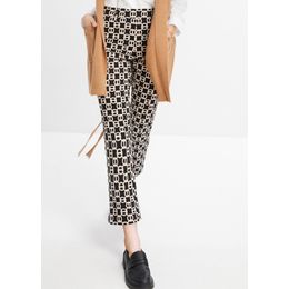Stretch-Hose bonprix, Damen, Gr. 50, N-Gr, bunt (schwarz, wollwei&szlig; graphisch bedruckt), Web, Obermaterial: 73% Viskose, 23% Polyamid, 4% Elasthan, slim fit, Hosen, elastisches Material, schmale Passform, 7/8 Beinl&auml;nge